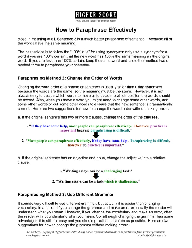 How to paraphrase effectively | PDF