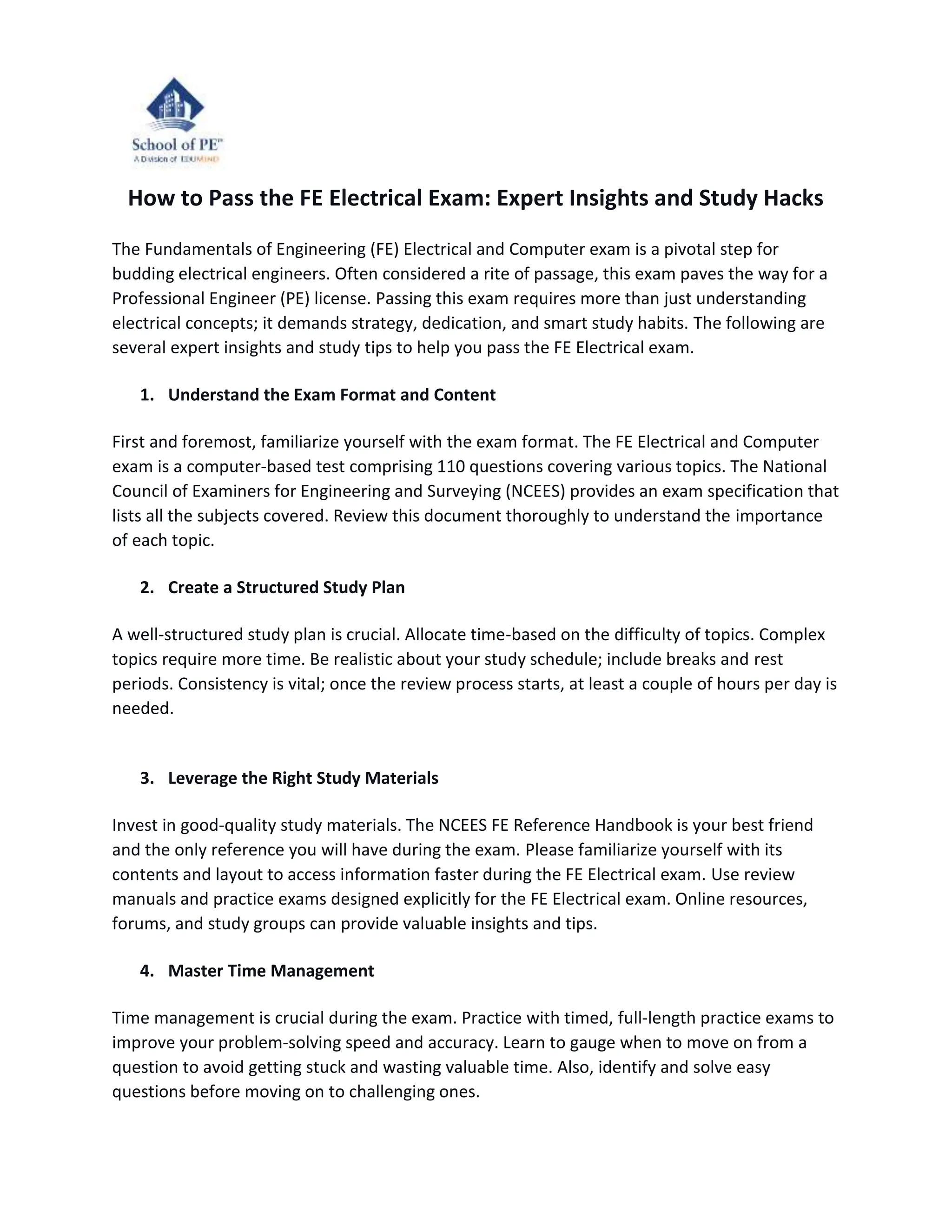 How to Pass the FE Electrical Exam Expert Insights and Study Hacks | DOCX
