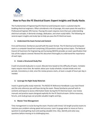 How to Pass the FE Electrical Exam Expert Insights and Study Hacks | PDF
