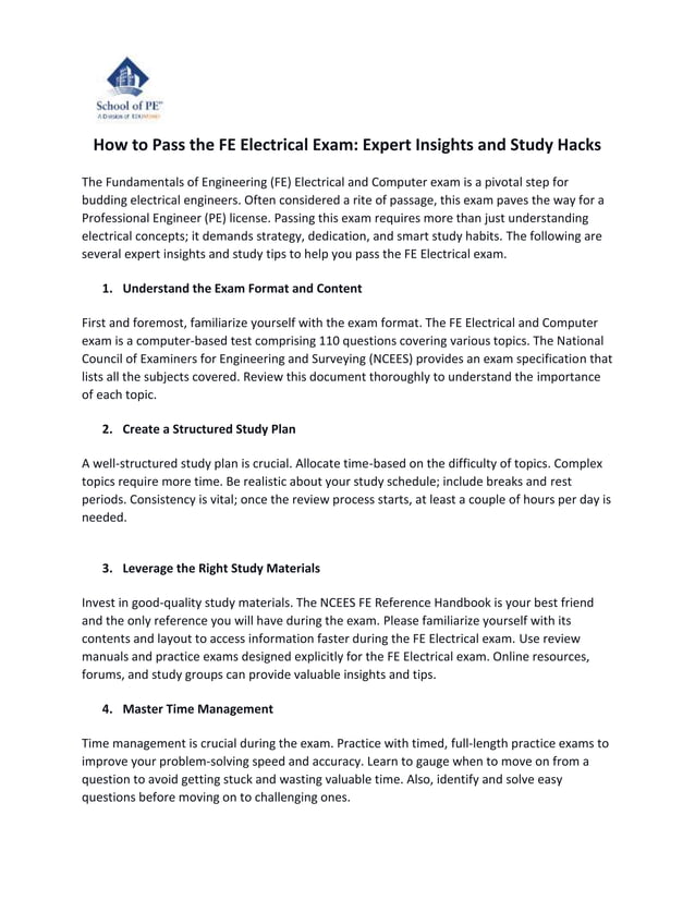How to Pass the FE Electrical Exam Expert Insights and Study Hacks | PDF
