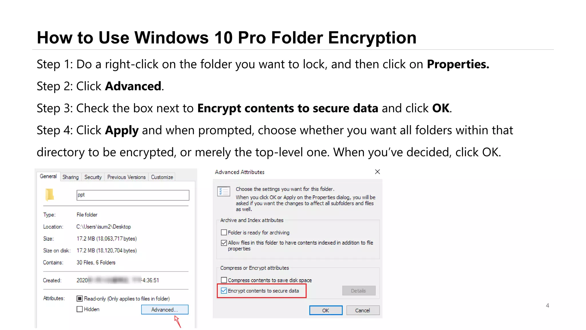 How to Password Protect a Folder in Windows10 | PPTX | Operating Systems | Computer Software and ...