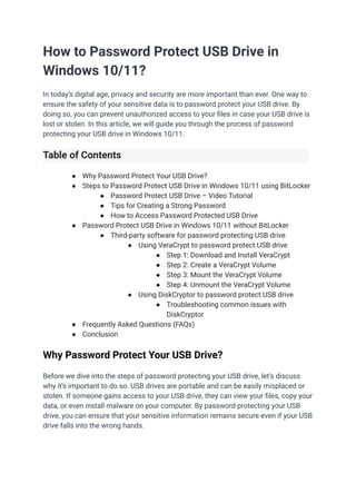 How to Password Protect USB Drive in Windows 10 & 11 | PDF | Operating Systems | Computer ...