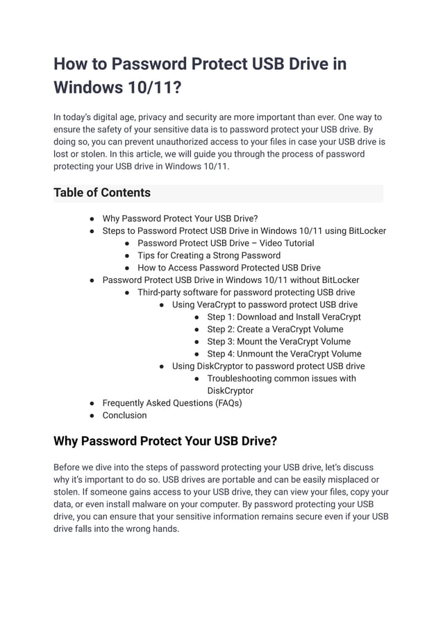 How to Password Protect USB Drive in Windows 10 & 11 | PDF | Operating ...