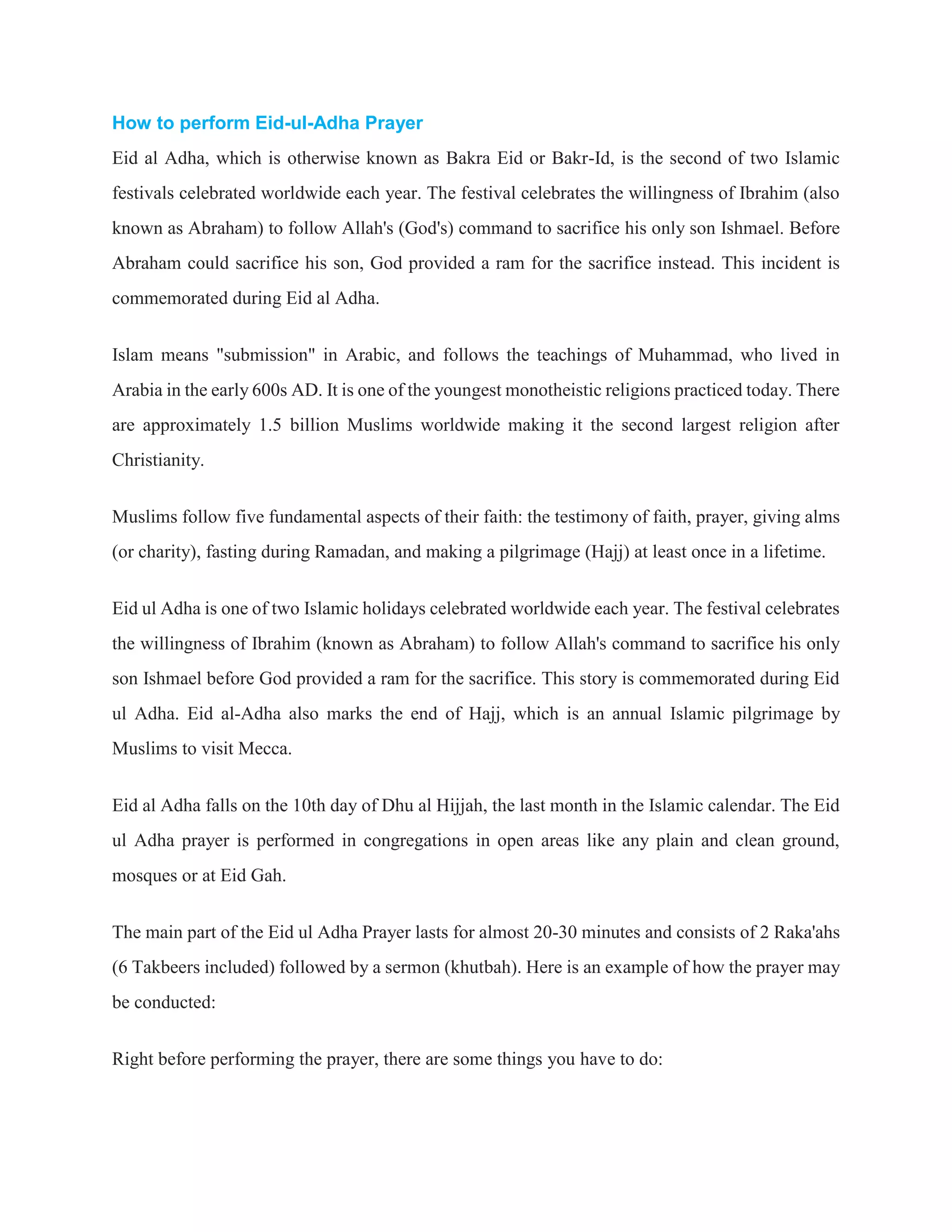 How to perform Eid -Ul-ahda prayer | PDF