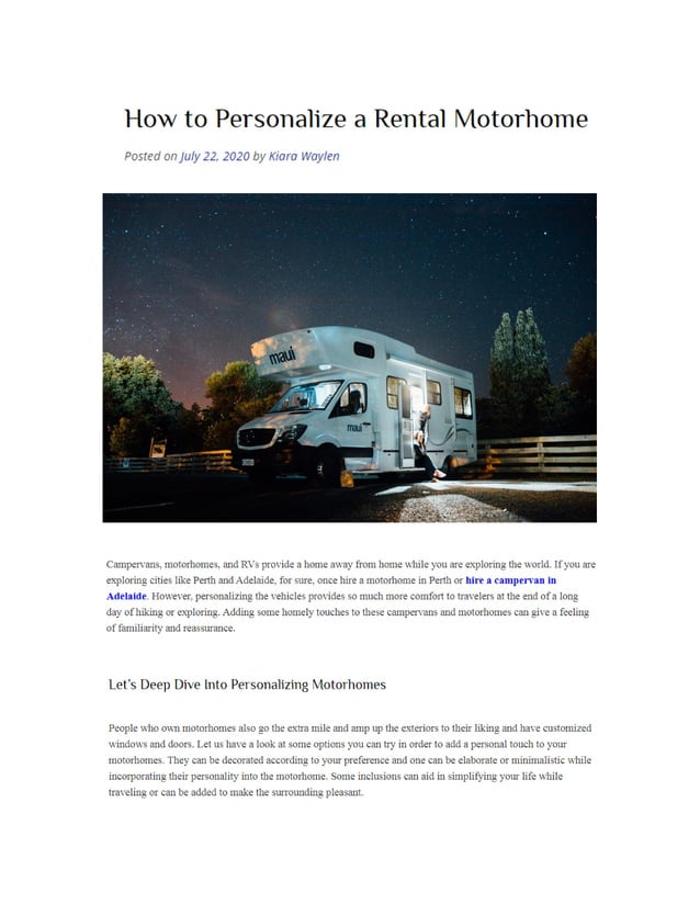 How to personalize a rental motorhome | PDF