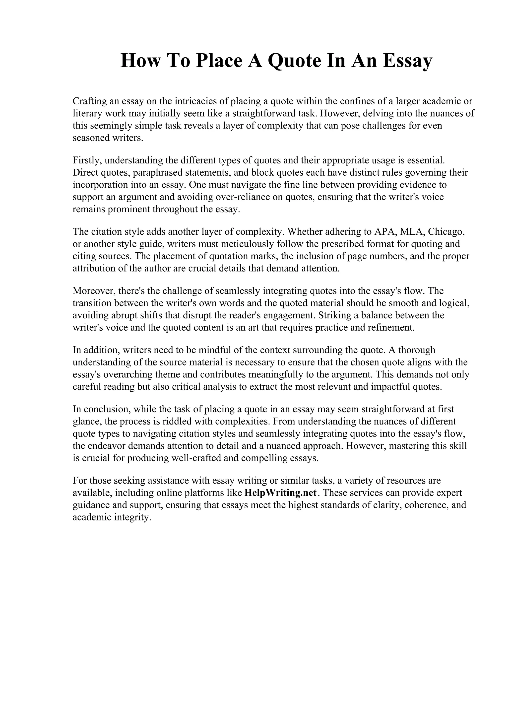 How To Place A Quote In An Essay.pdf | Education