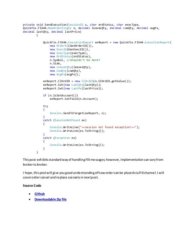 How to place orders through FIX Message