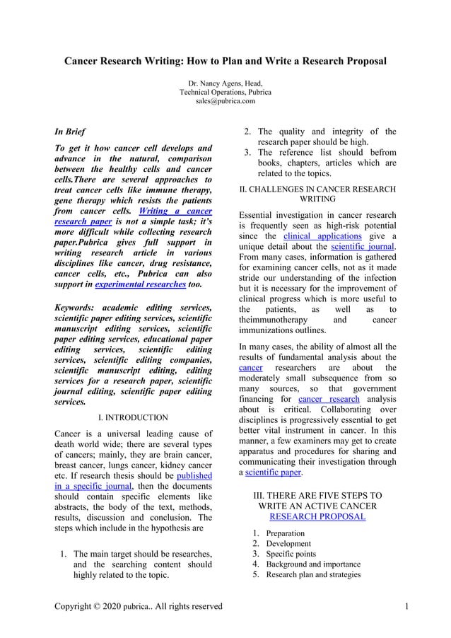 How to plan and write a research proposal cancer research writing ...