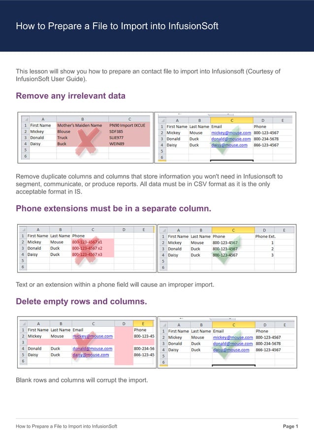Infusionsoft: How to prepare a file to import | PDF