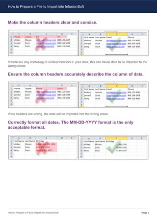 Infusionsoft: How to prepare a file to import | PDF