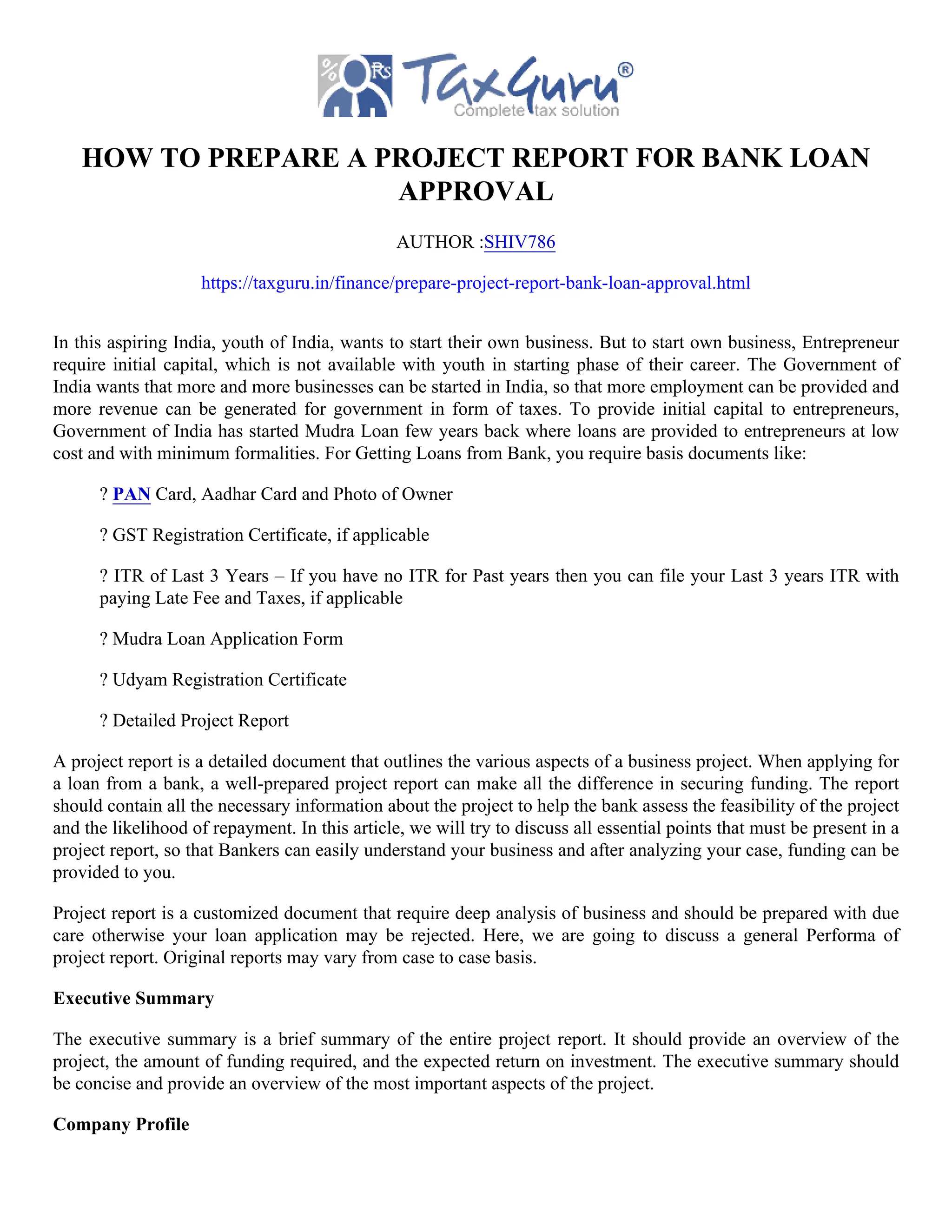 How to Prepare a Project Report for Bank Loan Approval | PDF