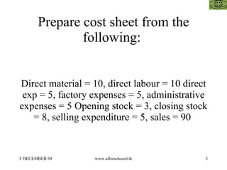 How To Prepare Cost Sheets And Analyse Costs | ODP