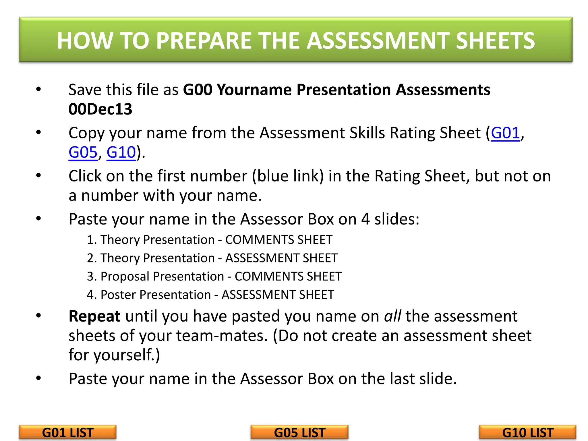 How to Prepare the Assessment Sheets | PPTX