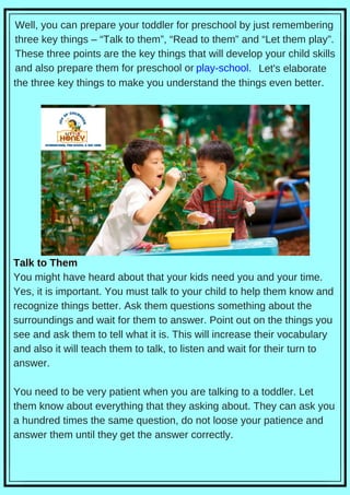 How to prepare your child for preschool tips for parents | PDF
