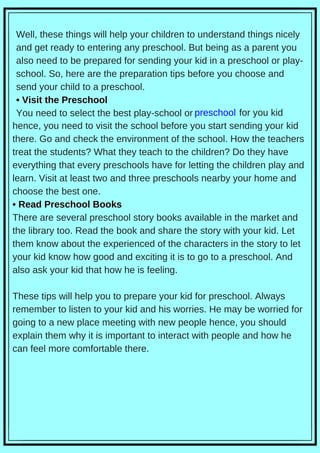 How to prepare your child for preschool tips for parents | PDF