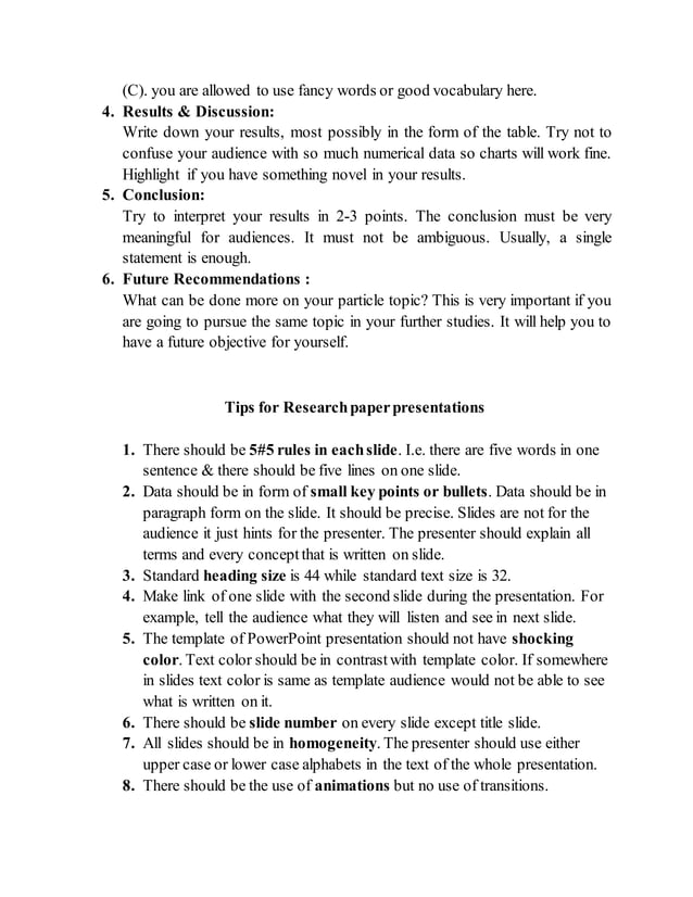 How to present a research paper using power point | DOCX | Science