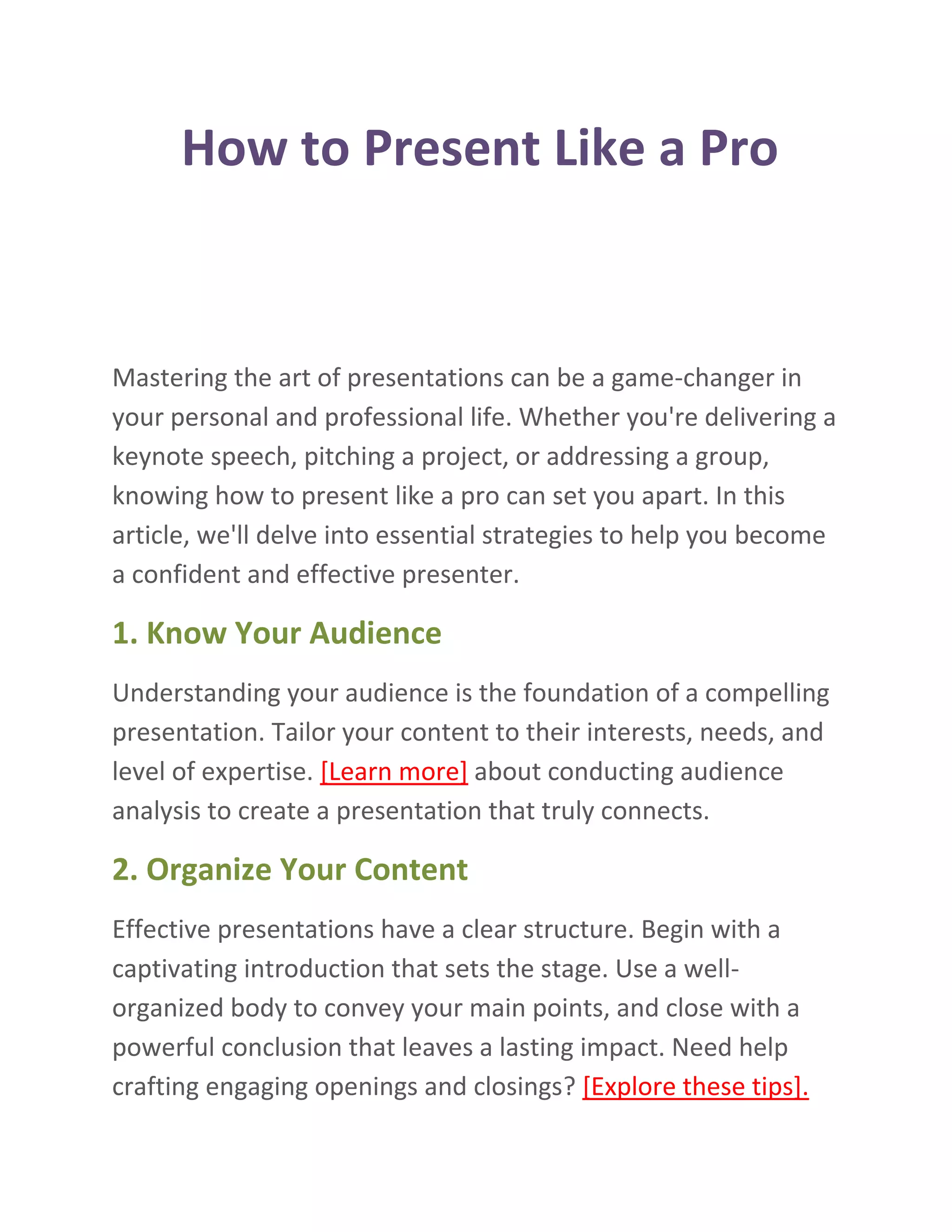 How to Present Like a Pro | PDF