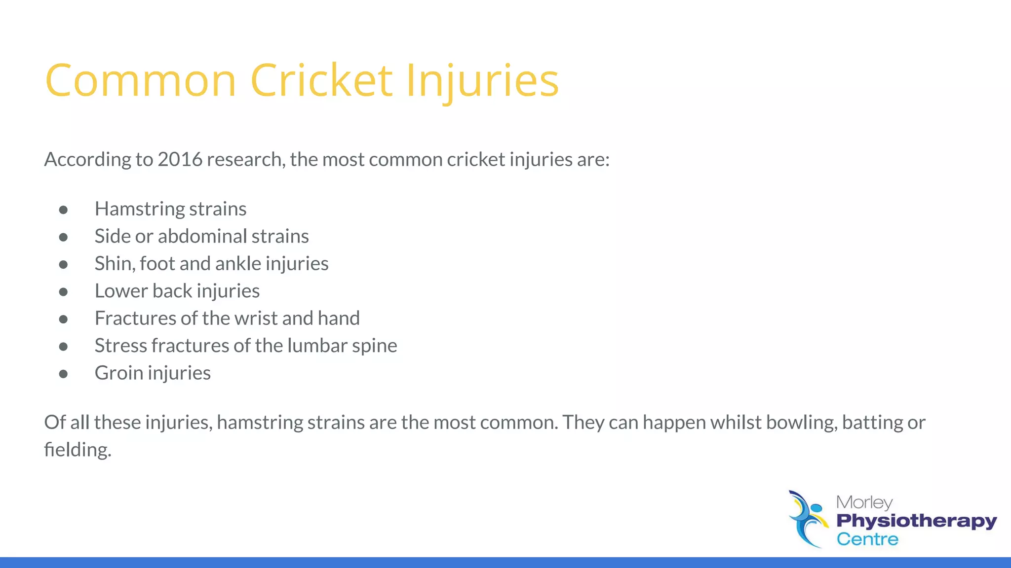 How to Prevent Common Cricket Injuries- Morley Physiotheraphy | PPT