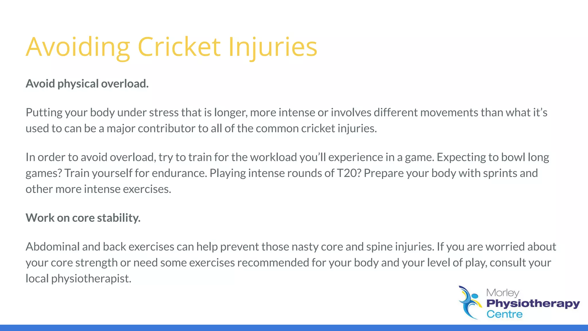 How to Prevent Common Cricket Injuries- Morley Physiotheraphy | PPT