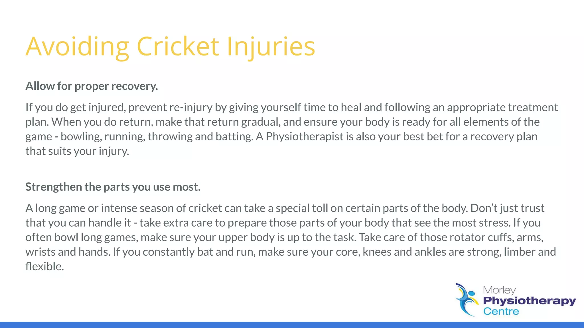 How to Prevent Common Cricket Injuries- Morley Physiotheraphy | PPT