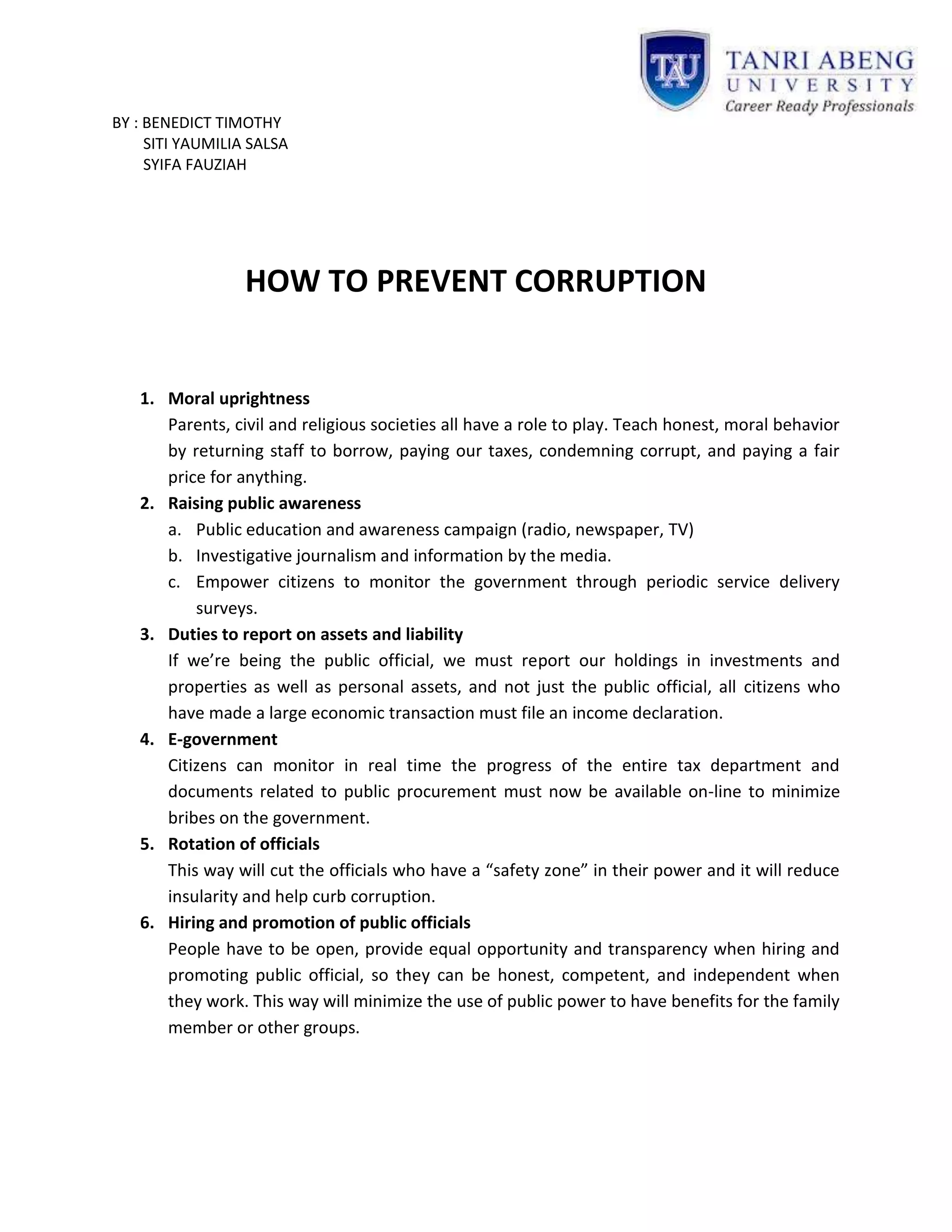 How to prevent corruption | PDF