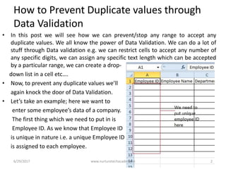 How to prevent duplicate values in a range nta | PPT | Free Download