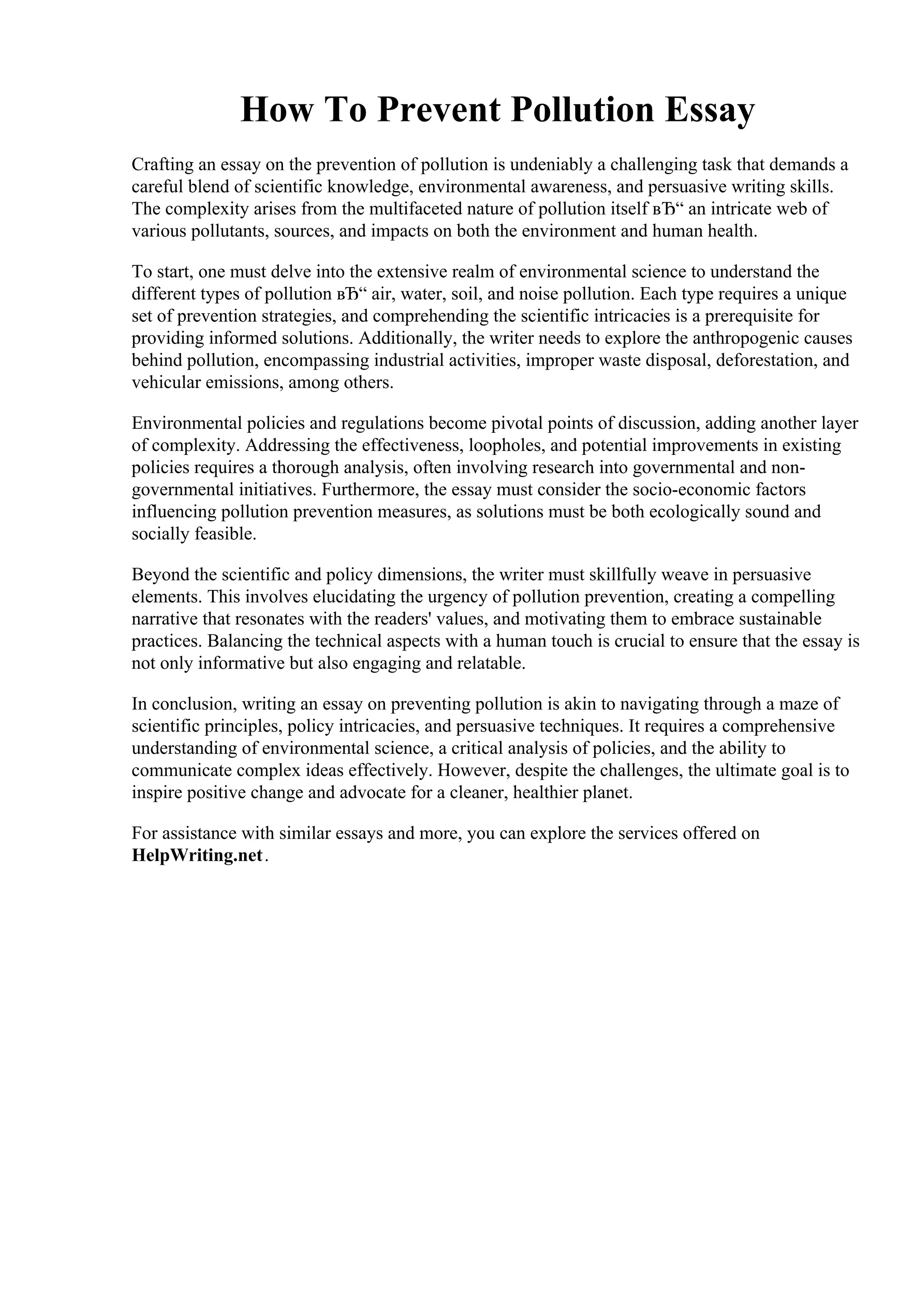 How To Prevent Pollution Essay. Essay on Pollution: Elements, Type ...