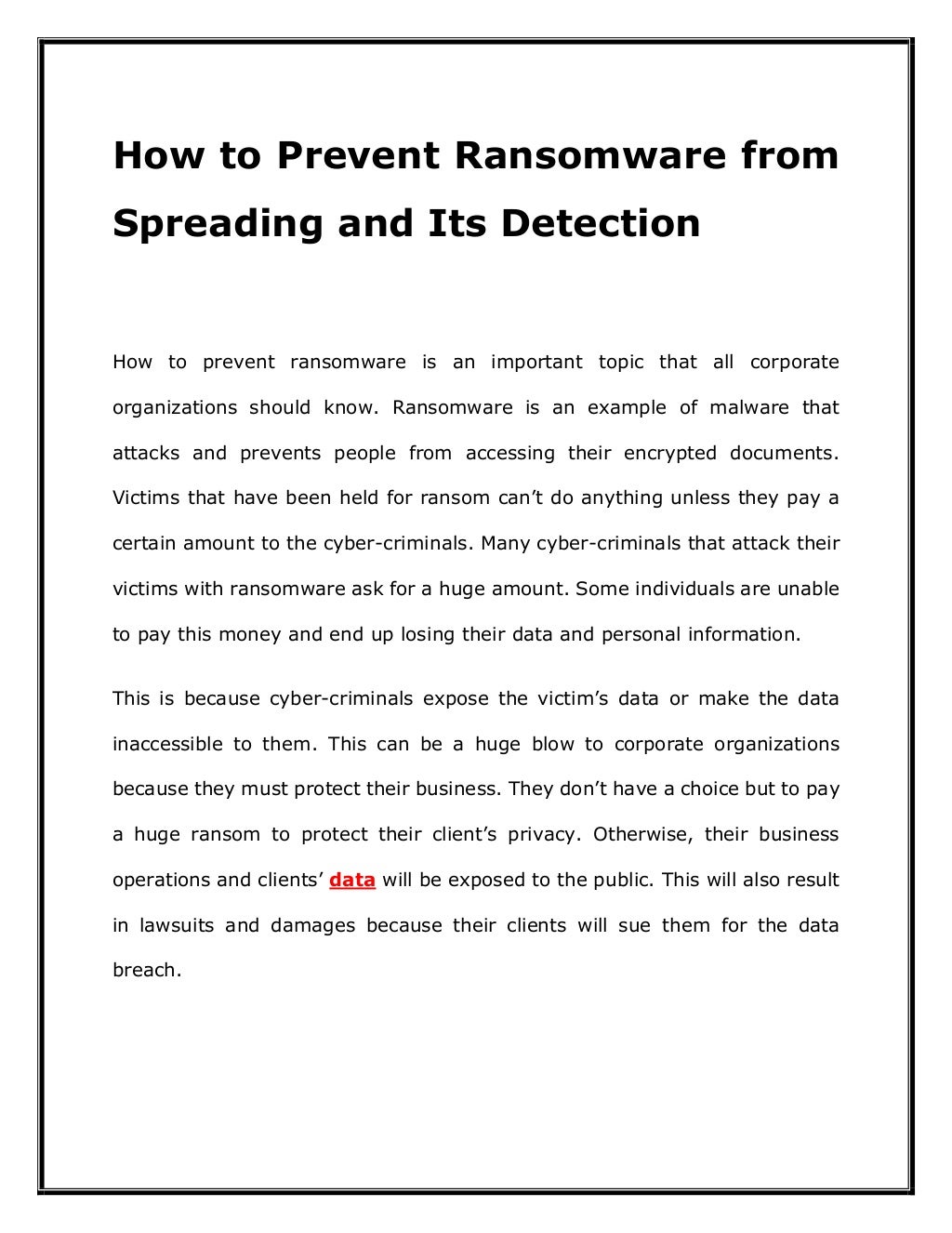 How to Detect Ransomware Spread And Prevent It | PDF