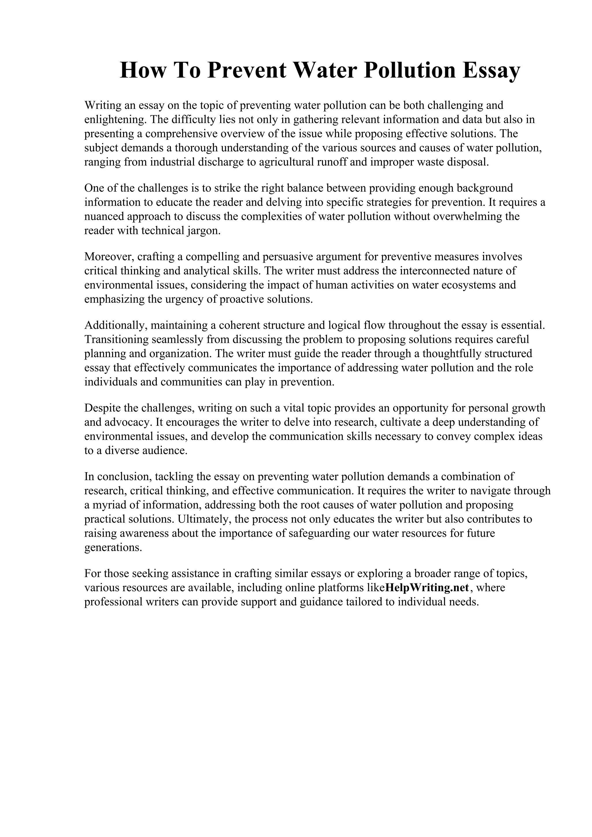 How To Prevent Water Pollution Essay.pdf