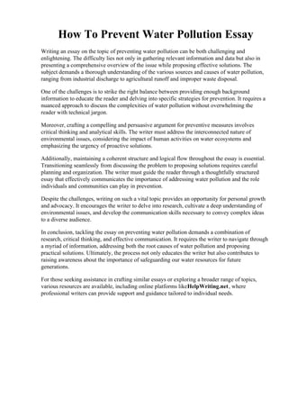 How To Prevent Water Pollution Essay.pdf