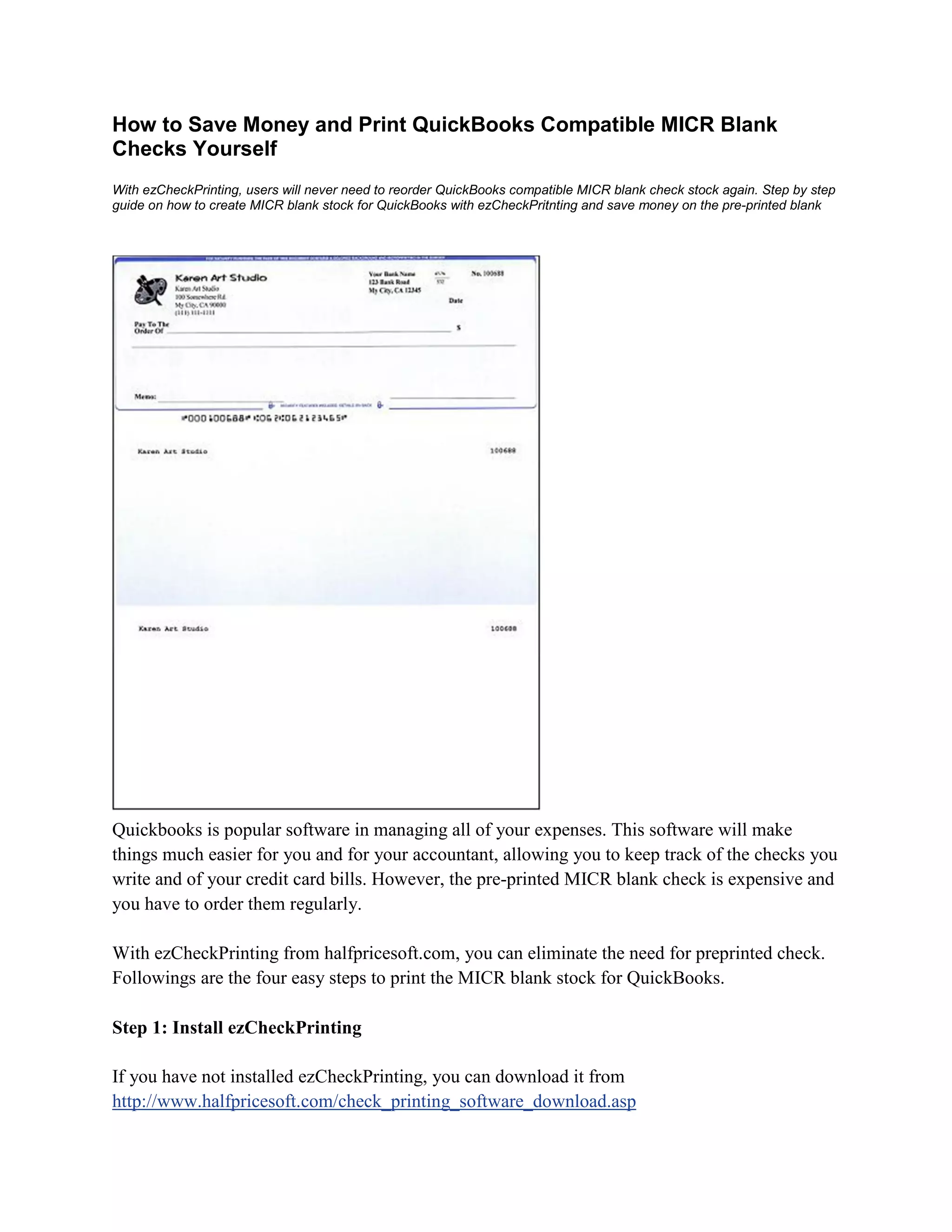 How to print QuickBooks\Quicken compatible blank check | PDF