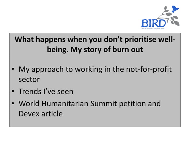 Prioritising self-care in a busy not-for-profit environment | PPT