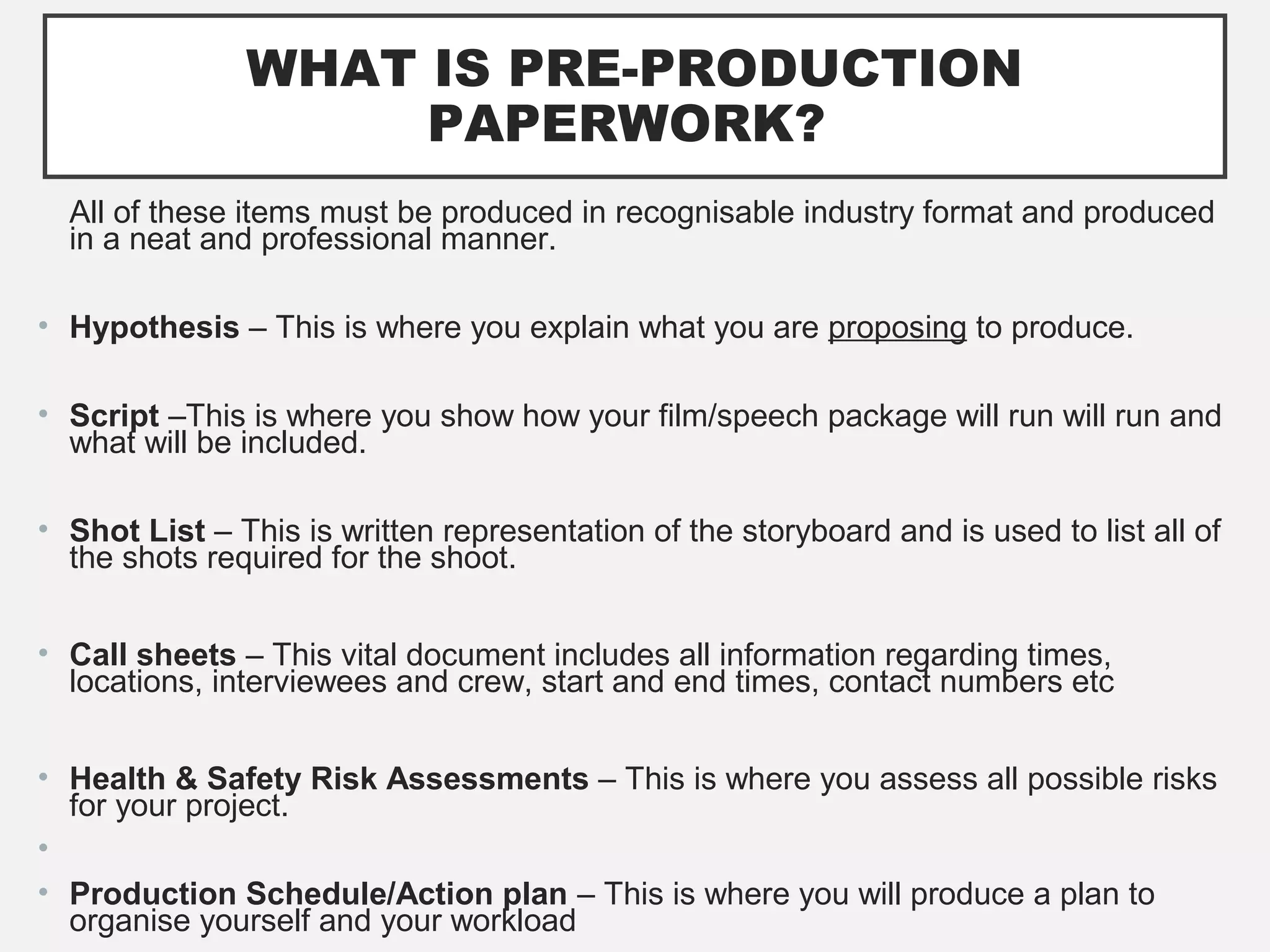 How to produce pre production paperwork | PPT | Video Production ...