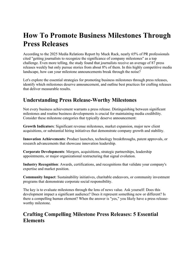 How To Promote Business Milestones Through Press Releases | DOCX