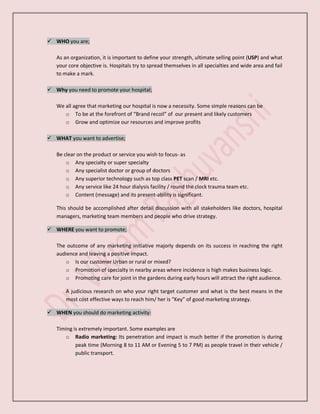 Learn How to Promote Your Hospital or Healthcare Unit? | PDF