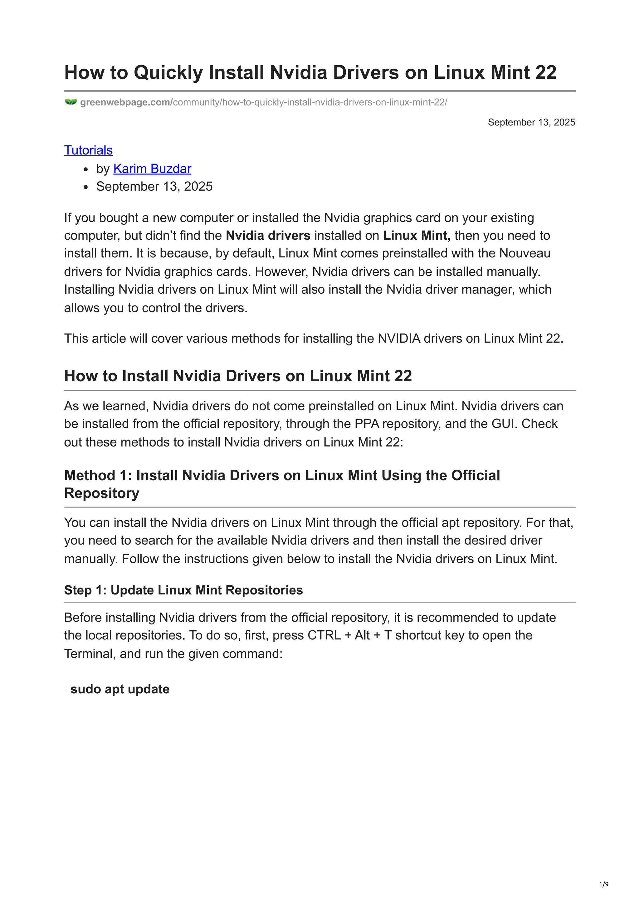 How to Quickly Install Nvidia Drivers on Linux Mint 22.pdf