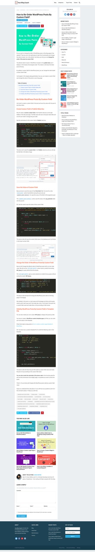How to Re-Order wordpress posts by custom field