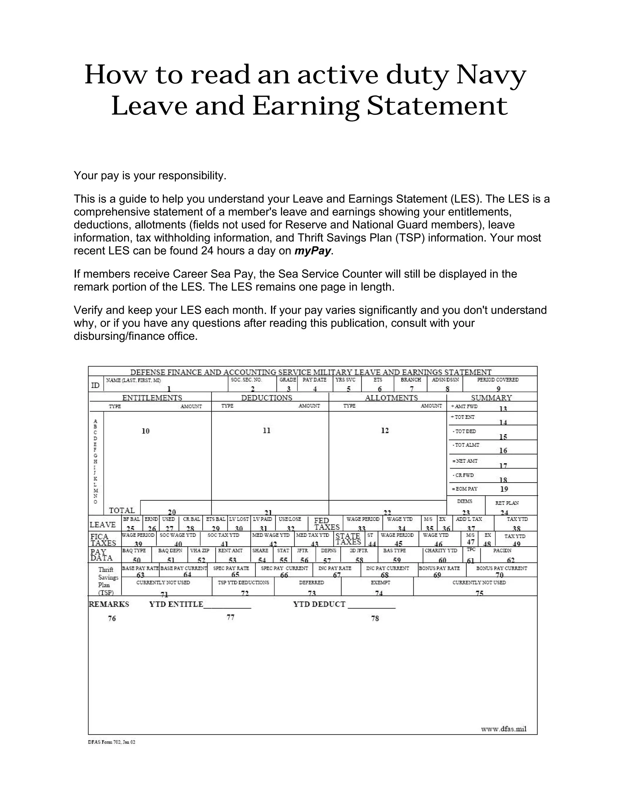 How to read an active duty navy les | PDF
