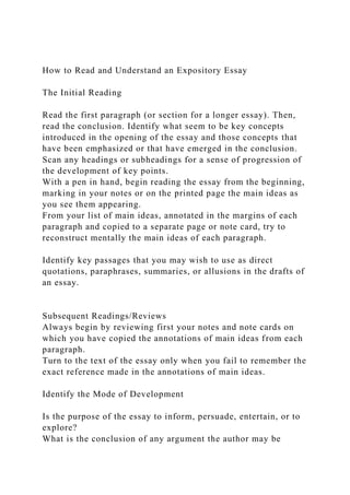 How To Read And Understand An Expository Essaythe Initial Read Docx