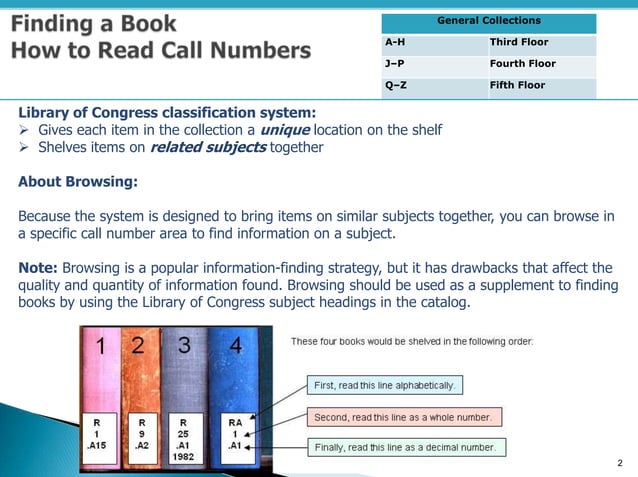 Howto read call numbers | PPTX | Books and Literature
