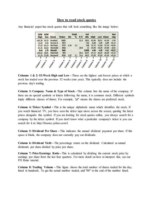 How to read stock quotes | PDF