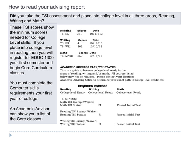 How to read your advising report SP14 | PPTX