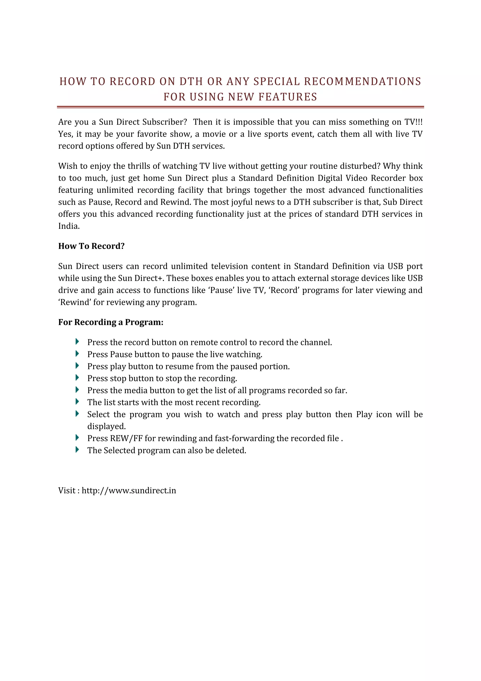 How to record on DTH | DOCX