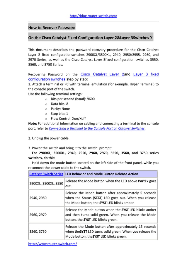 How to recover password on the cisco catalyst fixed configuration layer ...