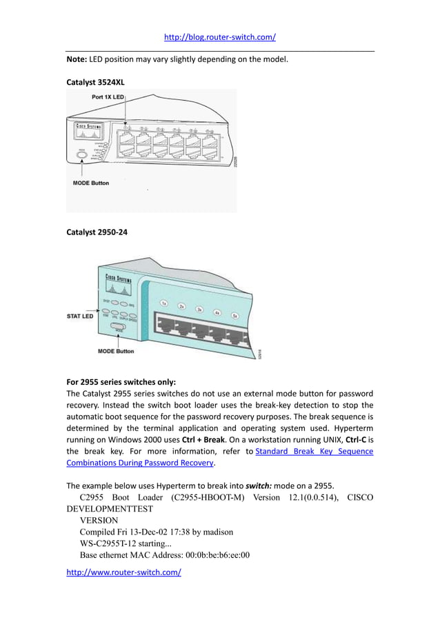 How to recover password on the cisco catalyst fixed configuration layer 2&layer 3 switches | PDF