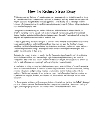 How To Reduce Stress Essay | PDF