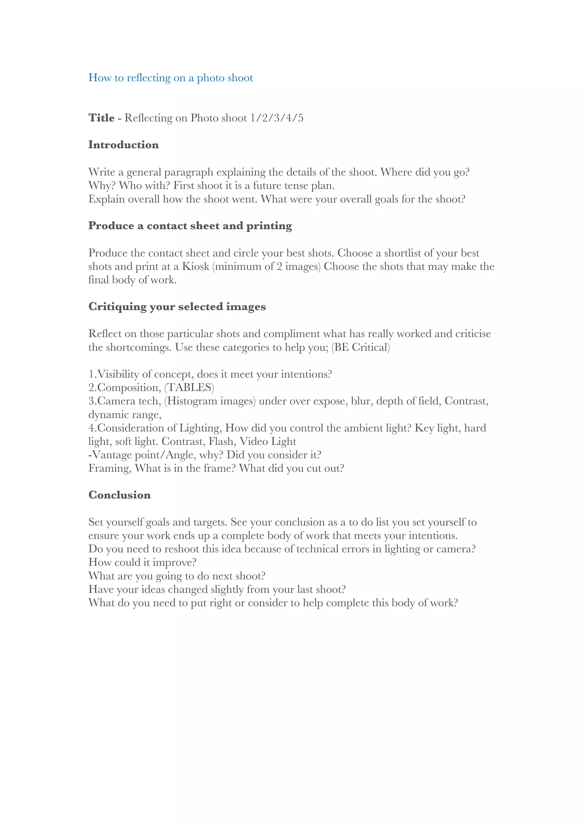 How to reflecting on a photo shoot | PDF