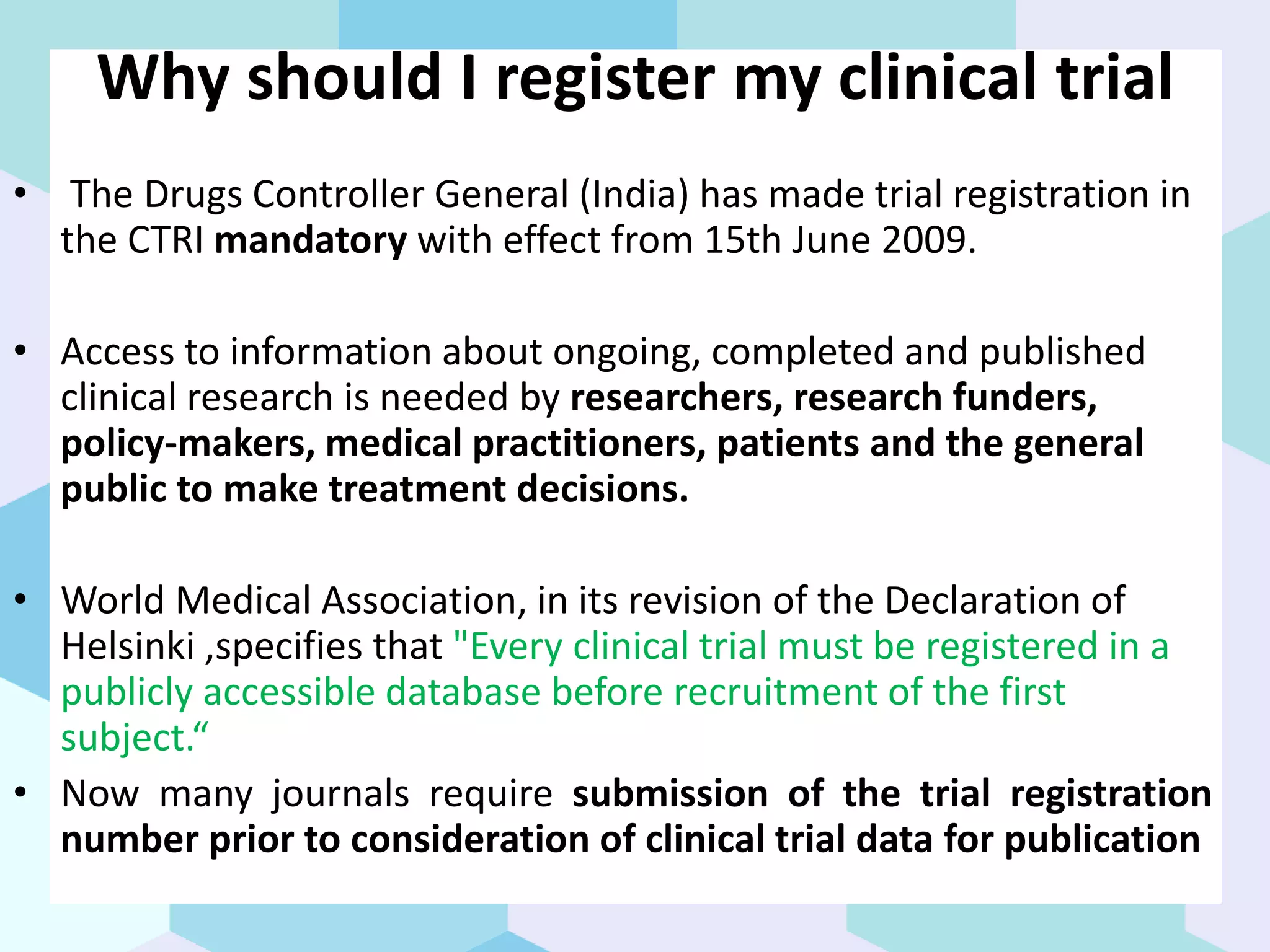 How to register a clinical trial india | PPTX