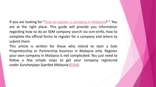 How to register a company in Malaysia with ssm step by-step guide | PDF