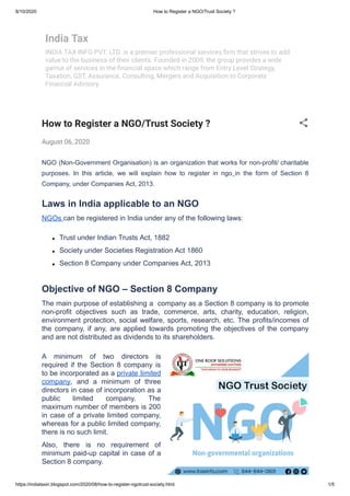 How to register a ngo trust society ? | PDF